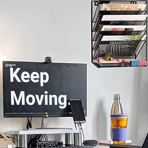 5 Pockets Wall File Organizer Holder Vertical Mesh File Rack for Office ...