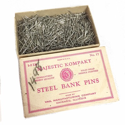 Vtg Majestic Kompakt Steel Bank Sewing Pins No. 17 Original Box Vail ...
