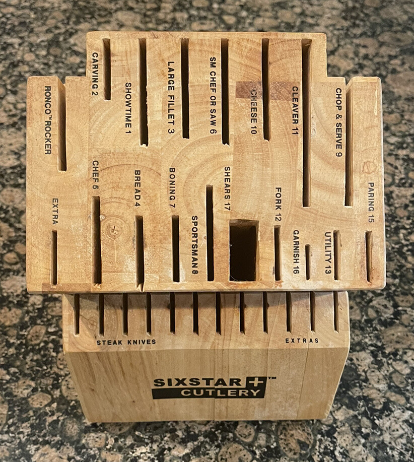 Ronco SIX STAR Cutlery 30 Slot Knife Block Solid Wood Labeled Slot ...