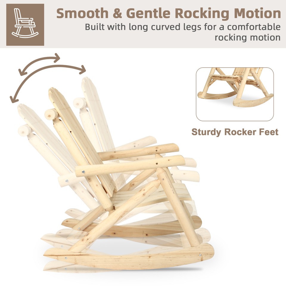 Log Rocking Chair Adirondack Wooden Porch Rocker Patio Deck Furniture ...
