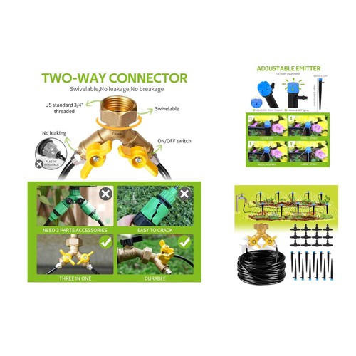 Adjustable Drip Irrigation System with 50ft Tubing - No-Leak Brass ...