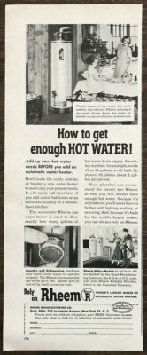 1951 Rheem Hot Water Heaters Print Ad How to Get Enough Hot Water | eBay