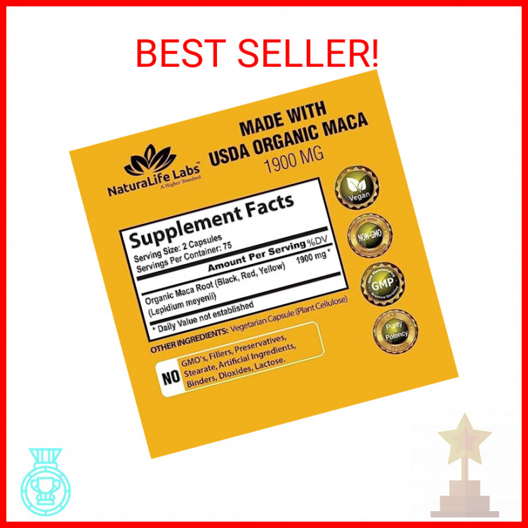 Organic Maca Root Black, Red, Yellow 1900 MG per Serving - 150 Vegan ...