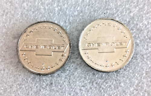 2 Vtg Chevrolet One Chevy Coin Aluminum Promo Token Coin 1960s AU/UNC ...