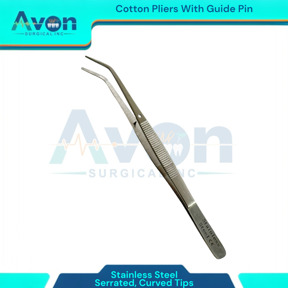 College Tweezers / Cotton Pliers with Pin & Serrated Curved Tips, 6 ...