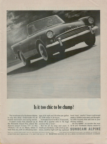 1962 Sunbeam Alpine Riverside Grand Prix Winner L Mans Photo VINTAGE ...