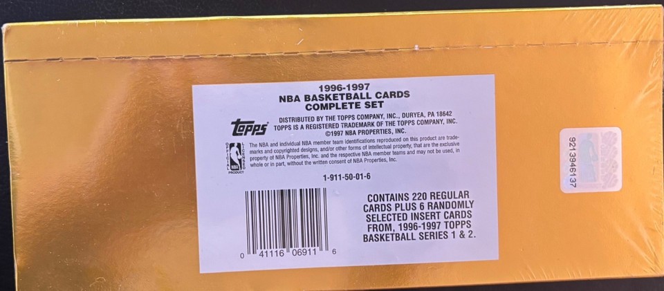 1996-1997 Topps NBA Basketball Factory Set With Sealed Packs Gold Bar ...