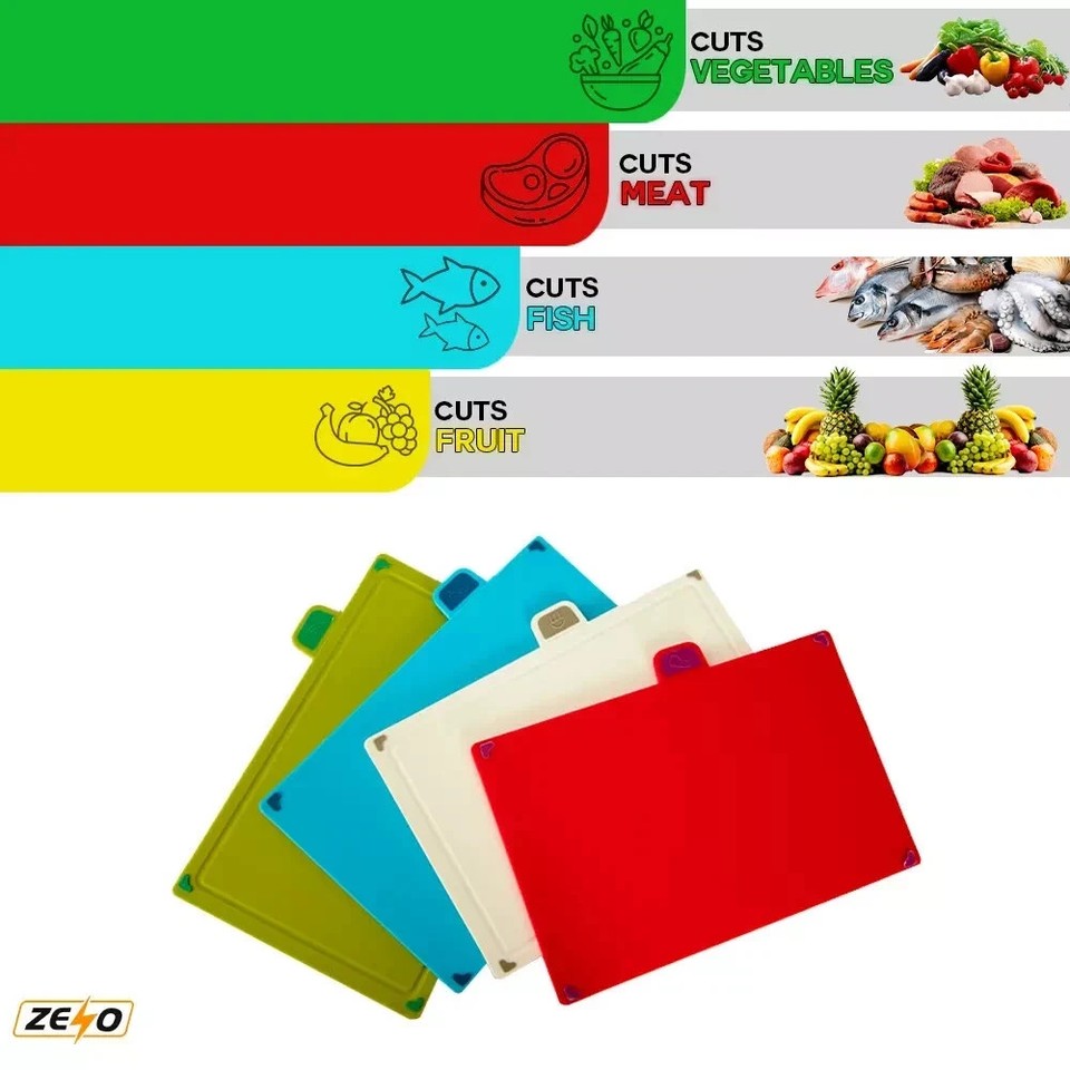 Coloured Chopping Board Set 4pcs Non-Slip Index Cutting Boards with ...