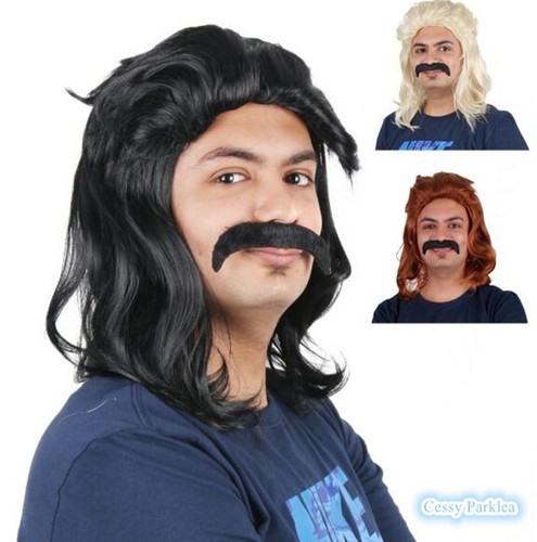 SN-D6-2 Black/ Blonde/ Brown Mullet wig 70s 80s Party Costume Rock ...