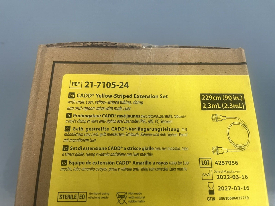 Box Of 12 Smiths Medical CADD 21-7105-24 Yellow-Striped Extension Set ...