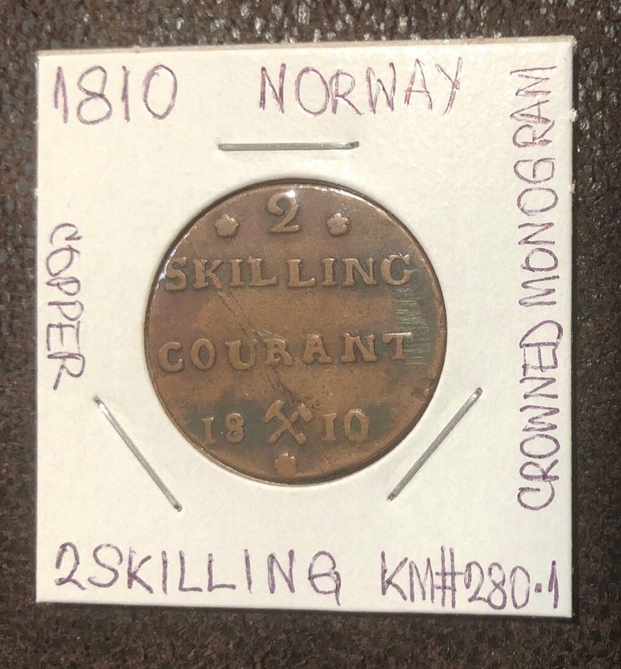 1810 Norway 2 Skilling Copper Coin-King Frederick VI -Crowned Monogram ...