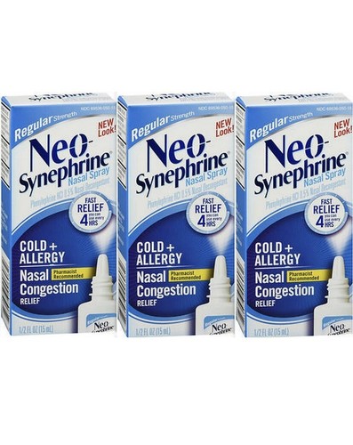 3 PACK- Neo-Synephrine Nasal Decongestant Spray Regular Strength 15ml ...