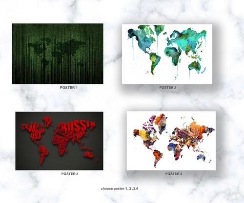 GREEN MATRIX CODE WORLD MAP,WATERCOLOR,Names,ART POSTER PRINT,A0 ...