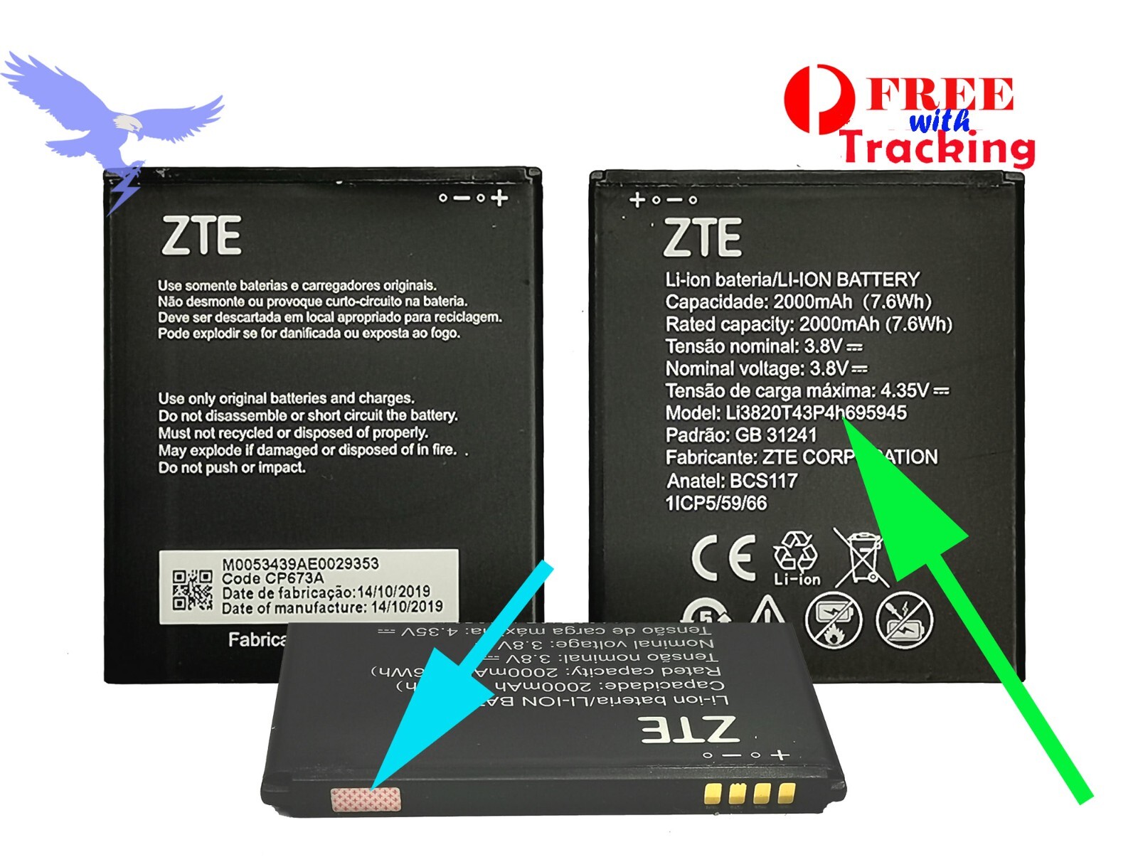 Genuine ZTE Battery Li3820T43P4h695945 Li3824T43P4H695945 for sale ...