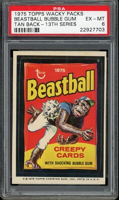 1975 Topps Wacky Packs 13th Series Beastball Bubble Gum Tan Back PSA 6 ...