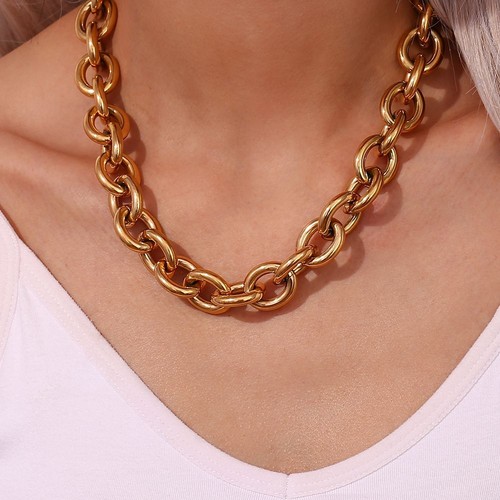 Big Chain Necklace 16.5mm Wide Chains Gold Color Jewelry Tarnish Free ...