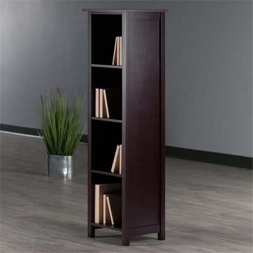 Pemberly Row 4-Tier Tall Solid Wood Storage Book Shelf in Antique ...