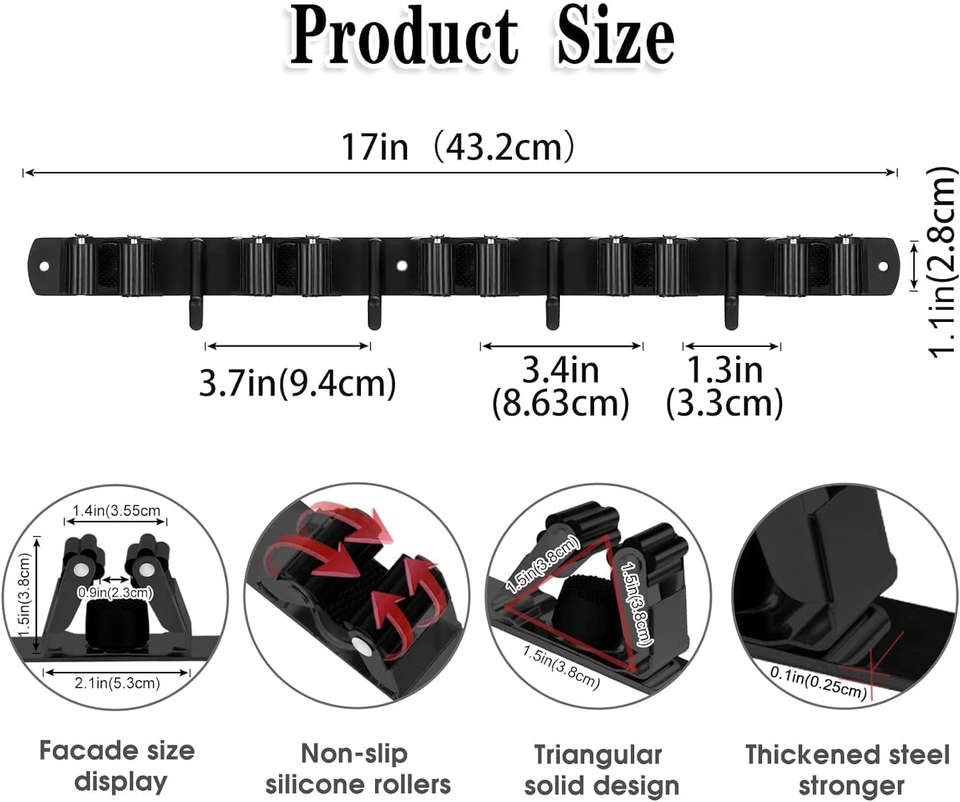 Porta Scope Parete, 5 Supporti E 4 Ganci Nero Inossidabile Portascope ...