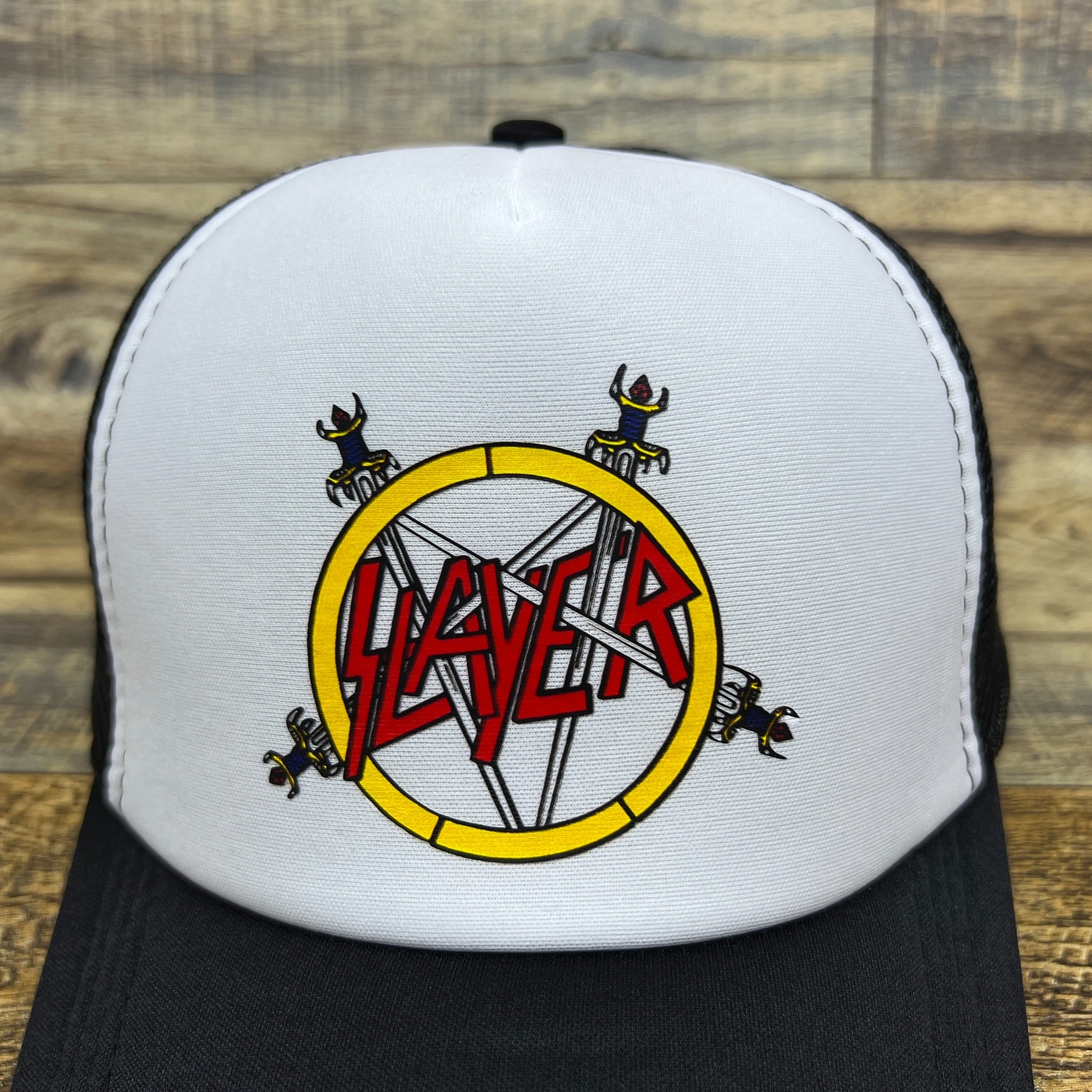 Slayer Mens Trucker Hat Black Snapback 1991 Thrash Metal Retro Baseball ...
