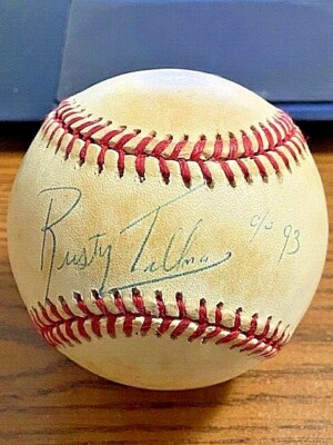 RUSTY TILLMAN SIGNED AUTOGRAPHED ONL BASEBALL! Mets, Athletics, Giants ...