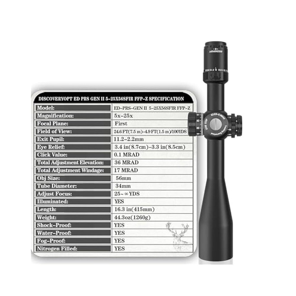 5,25x56mm Optics Rifle Scope, ED Glass, Zero Stop, Fast Focus, PRS ...