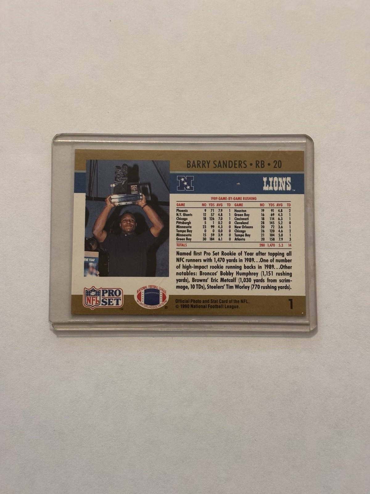 1990 Pro Set Barry Sanders RC #1 HOF Lions RB Rookie of the Year ...