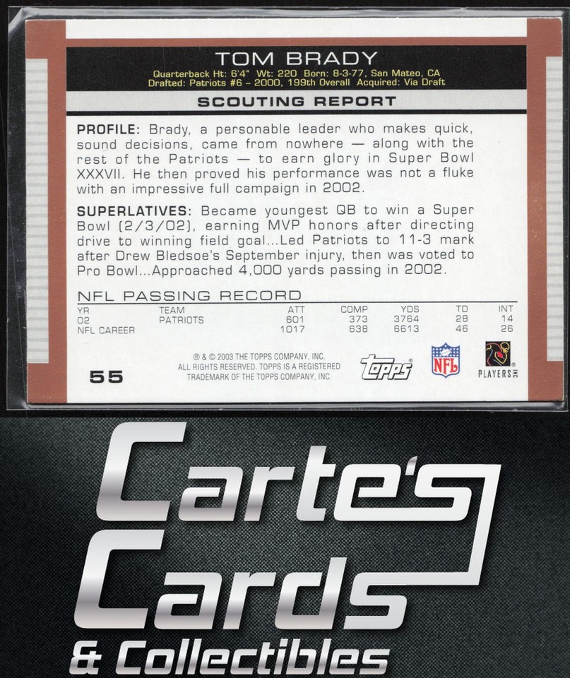 Tom Brady 2003 Topps Draft Picks & Prospects #55 New England Patriots ...