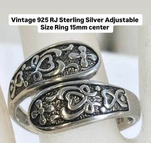 Vintage 925 RJ Sterling Silver Adjustable Size Ring 15mm Center | eBay