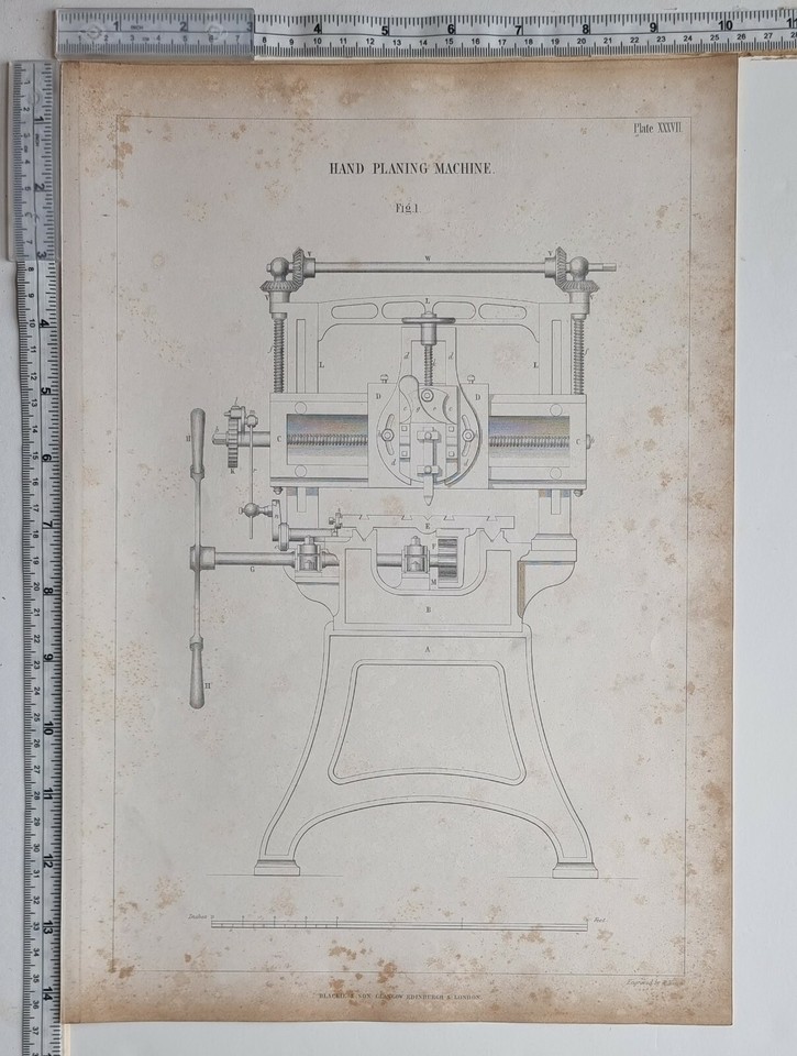 1847 ENGINEERING PRINT HAND PLANING MACHINE SIDE ELEVATION | eBay