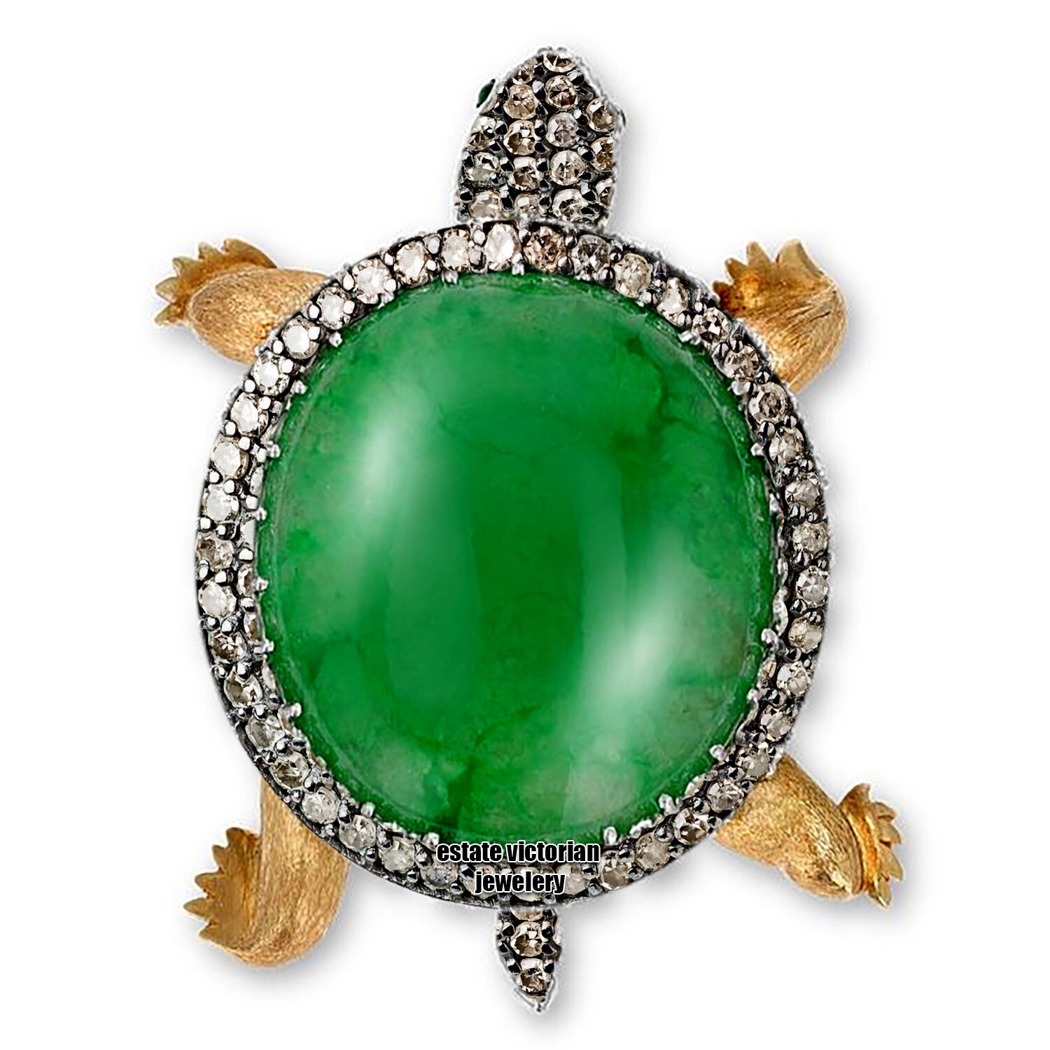Stunning 1.90Ctw Rose Cut Diamond Emerald Silver Victorian Turtle ...