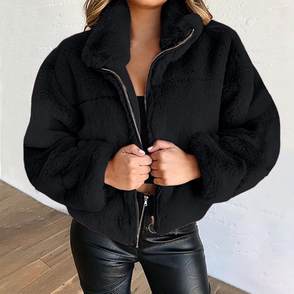 Women Teddy Bear Fleece Coat Bomber Jacket Zipper Ladies Winter Warm ...