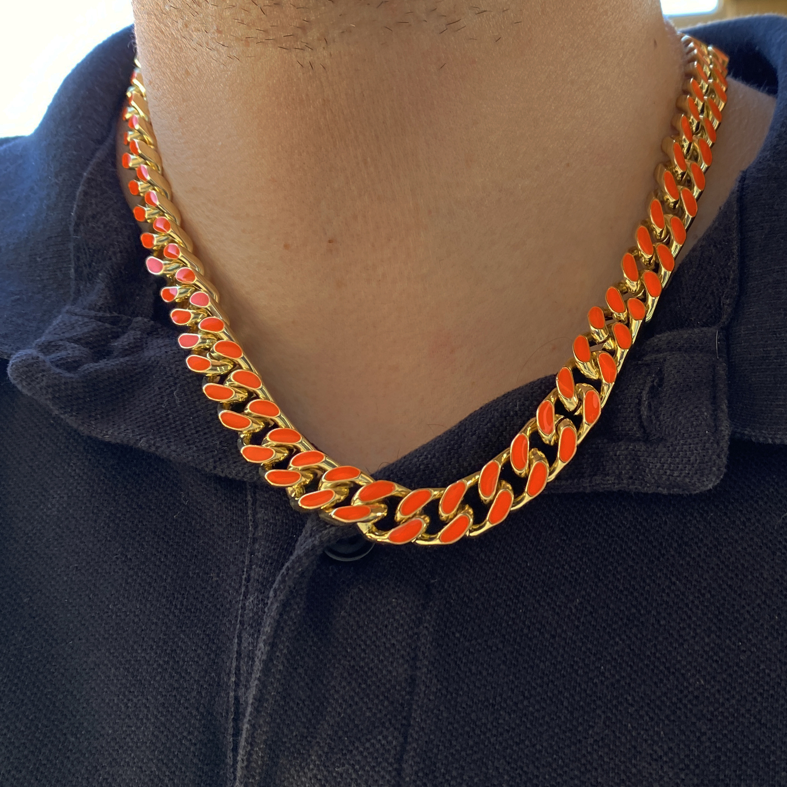 14K Gold Plated Orange Miami Cuban Link Chain 16"-24" Hip Hop Necklace ...