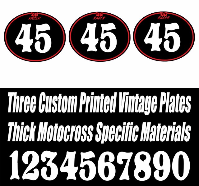SET OF 3 BLACK DG RACER VINTAGE MOTOCROSS CUSTOM PRINTED OVAL NUMBER ...