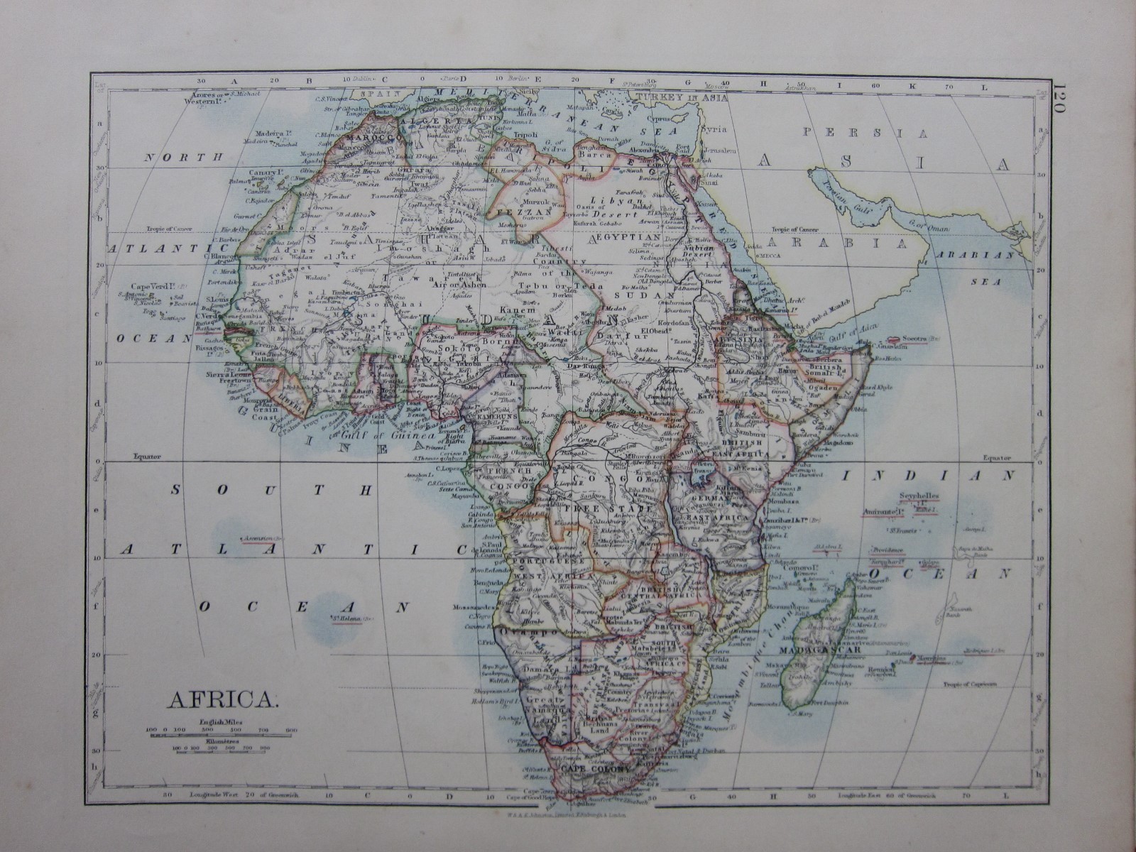 1901 VICTORIAN MAP AFRICA MADAGASCAR EGYPTIAN SUDAN ABYSSINIA FEZZAN ...