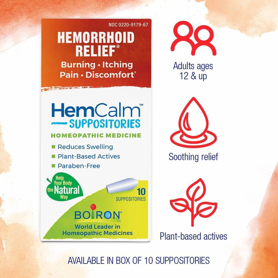 Boiron HemCalm Suppositories for Hemorrhoid Relief of Pain Itching ...
