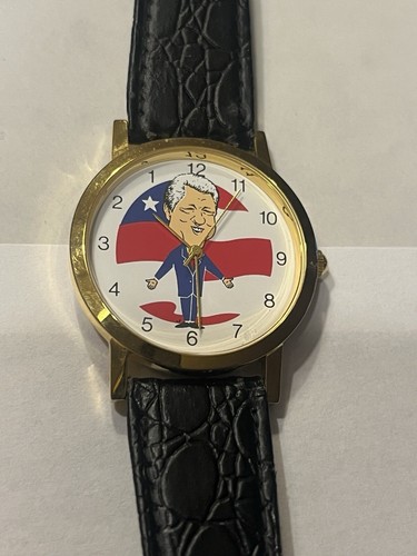Vintage Men's Bill Clinton Backwards Gold Tone Quartz Watch~BRAND NEW ...