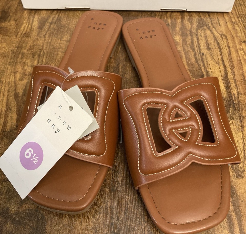 Women's Deidra Slide Sandals - a New Day™ Cognac Memory Foam Insole ...