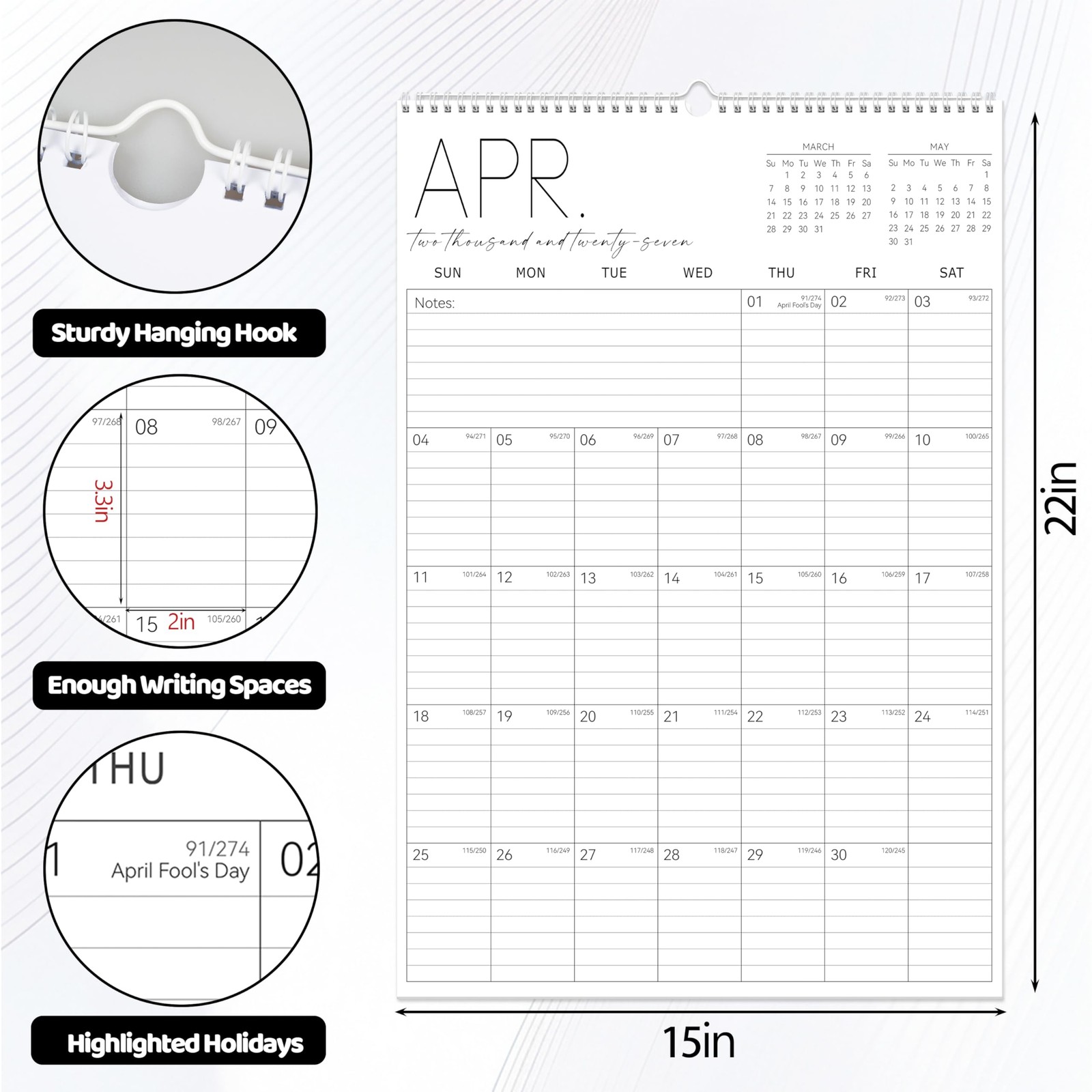 Large Wall Calendar 2026-2027, Vertical Calendar Wall 2026,