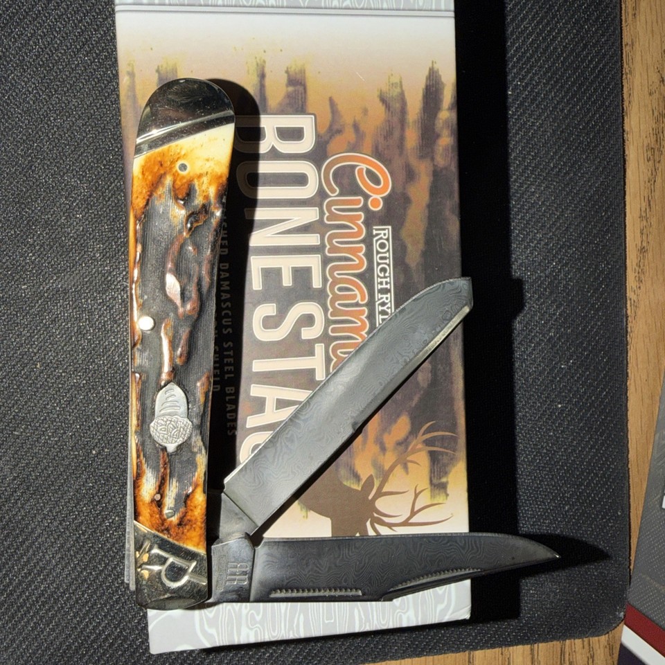 Rough Ryder Cinnamon Bone Stag, Damascus Steel, RR2155 Acorn Shield ...