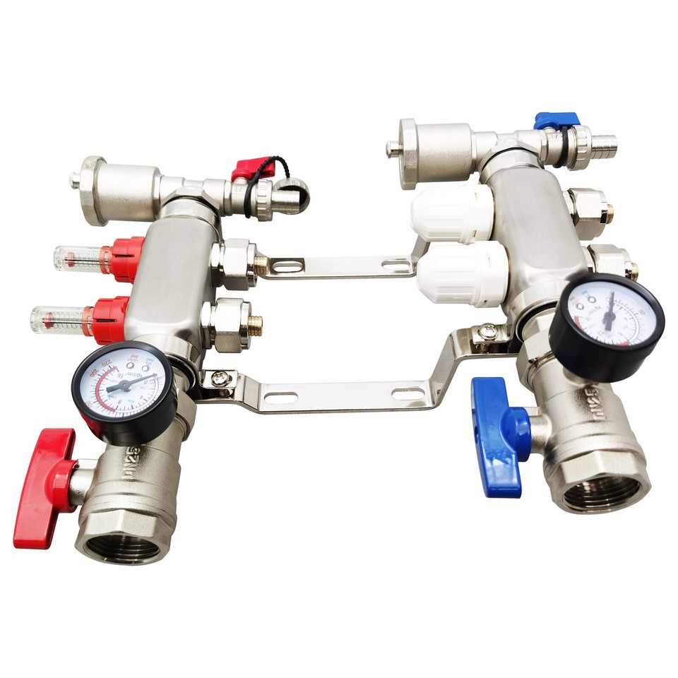 2 Branch Floor Heating Manifold Set Geothermal Water Distributor ...