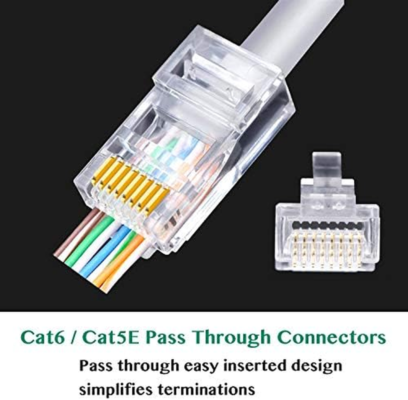 RJ45 CAT6 Pass through Connectors 100 Pack - Easy and Fast Termination ...