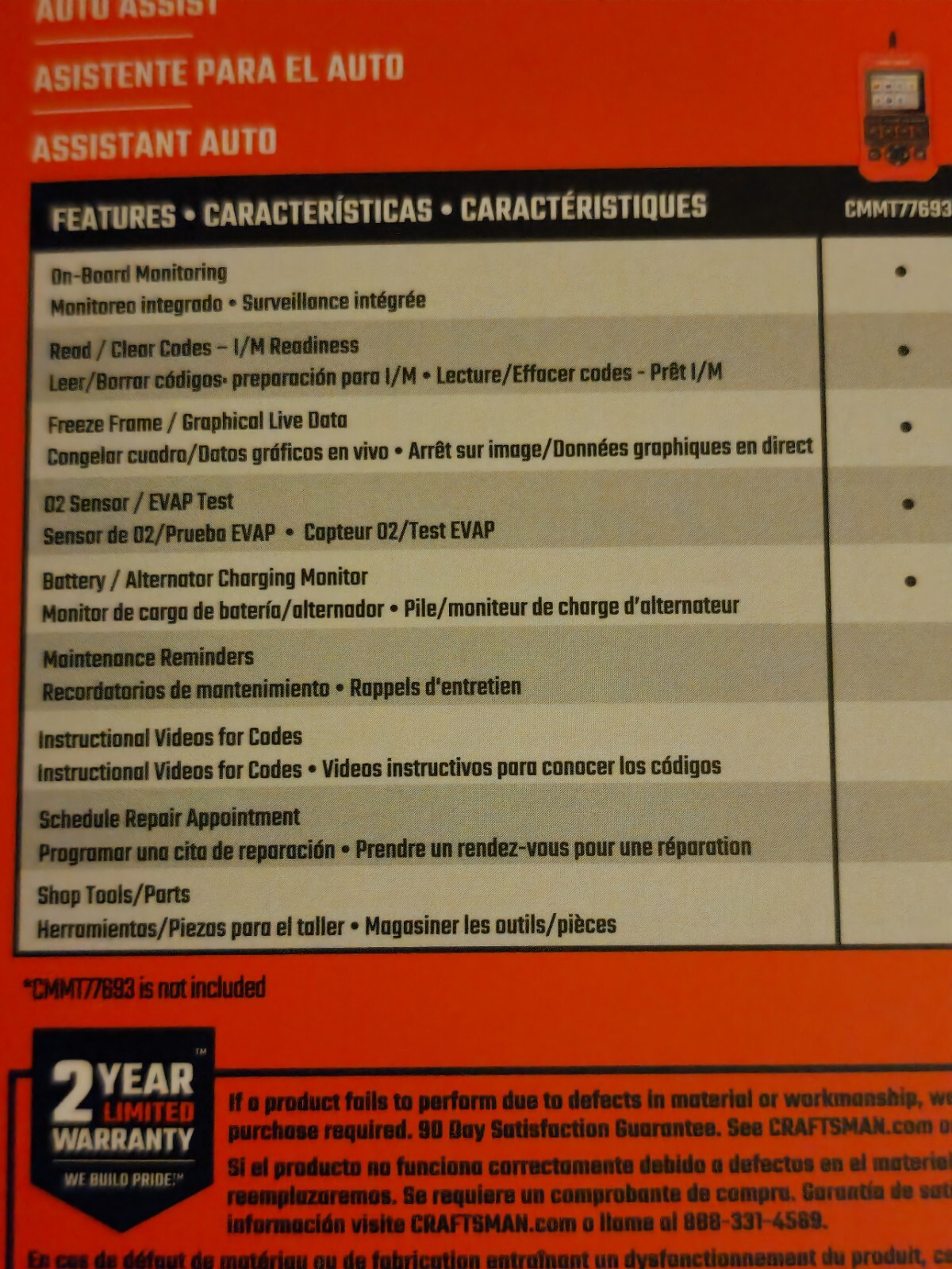 Craftsman Auto Assist CMMT77695 Remote Diagnostic Tool Obd2 Bluetooth ...