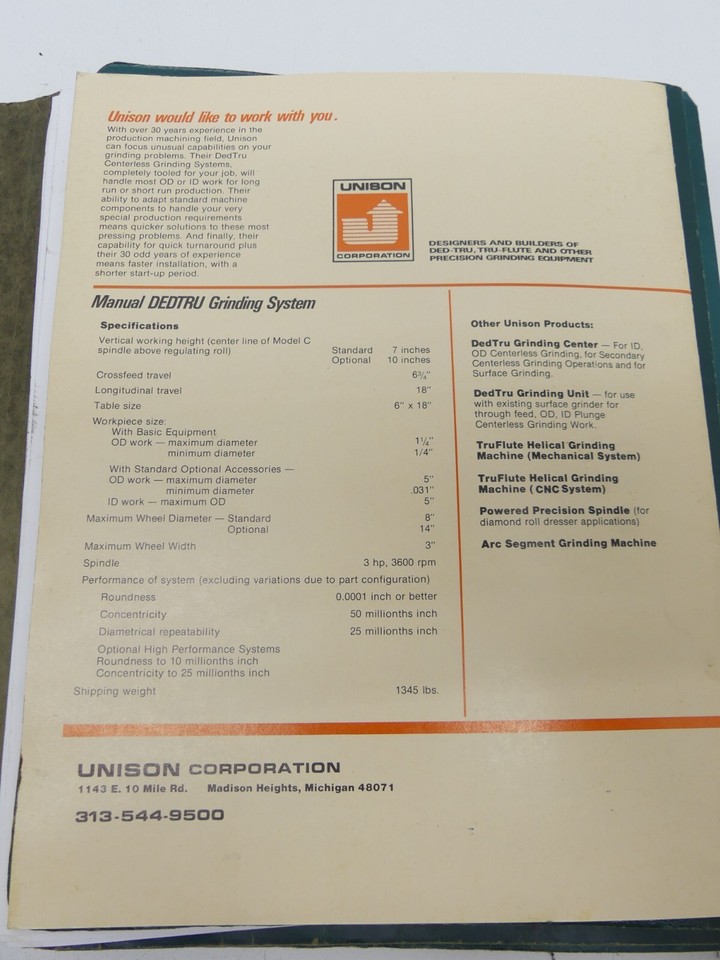 Unison Dedtru Centerless Grinding System Model C | eBay