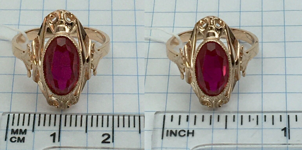 USSR Vintage Original Rose Gold Ruby (lab. made) Ring 583 14K 4.06 g. 7 ...