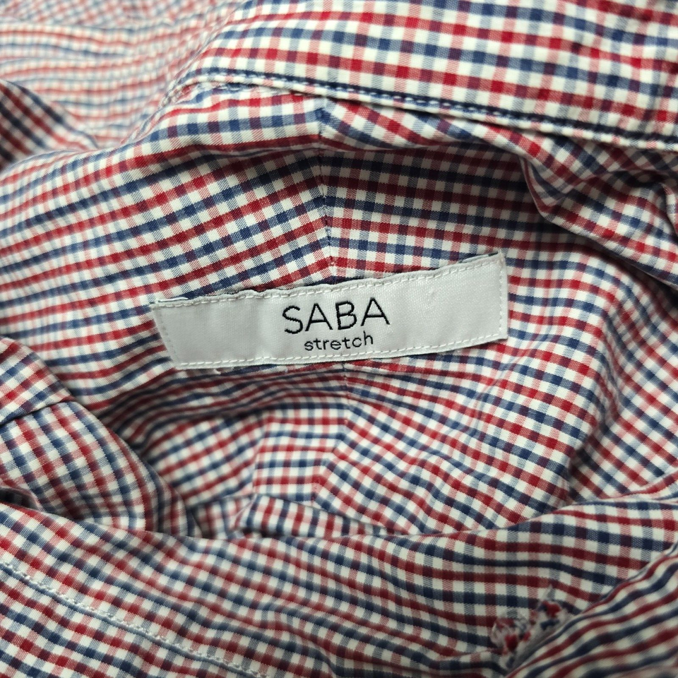 Saba Mens Shirt Size S Navy Blue Red White Check Long Sleeve Collared ...