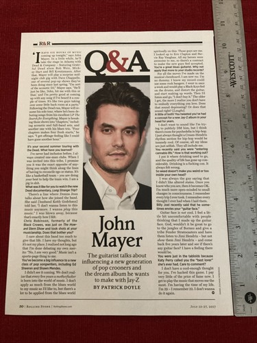 John Mayer Q&A Interview 2017 Print Article | eBay