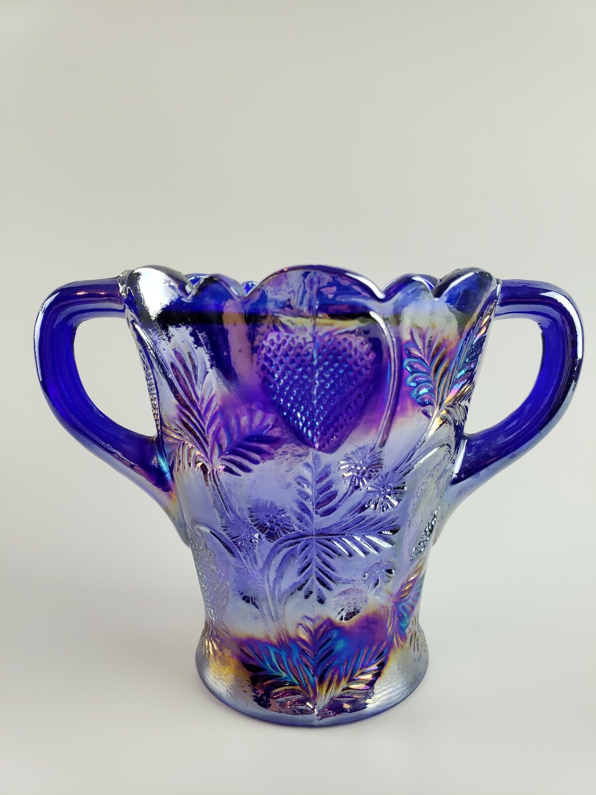 Vintage Carnival Glass Iridized Blue Inverted Strawberry Candy dish Two ...