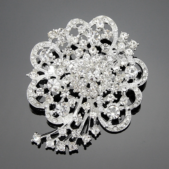 6 Big Vintage Silver Rhinestone Crystal Flower Brooch Pin DIY Wedding ...
