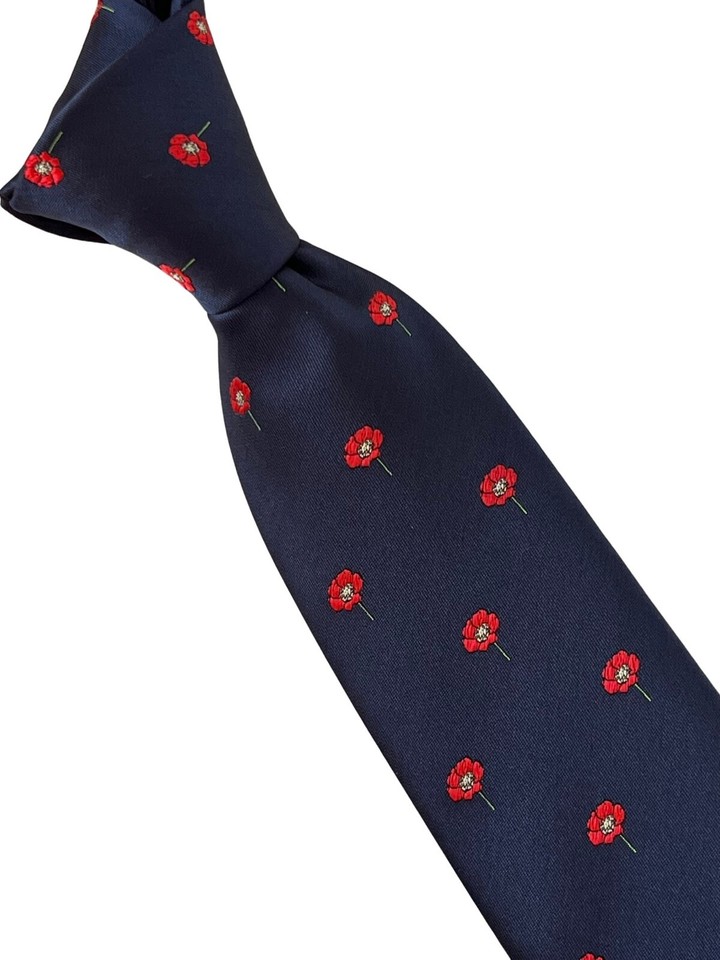 Frederick Thomas Designer navy blue tie with red poppy design | eBay UK
