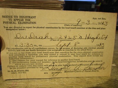 U1 Old OHIO BUSINESS REPLY Postcard Columbus WWII Draft Board Physical ...